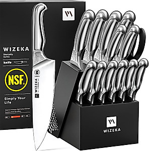 WIZEKA Knife Set, 2 Set of 15pcs NSF Certified 1.4116 German Steel Kitchen Knife Set, Premium Knife Block Set in One Piece Design, Knives Set for Kitchen with Build-in Sharpener