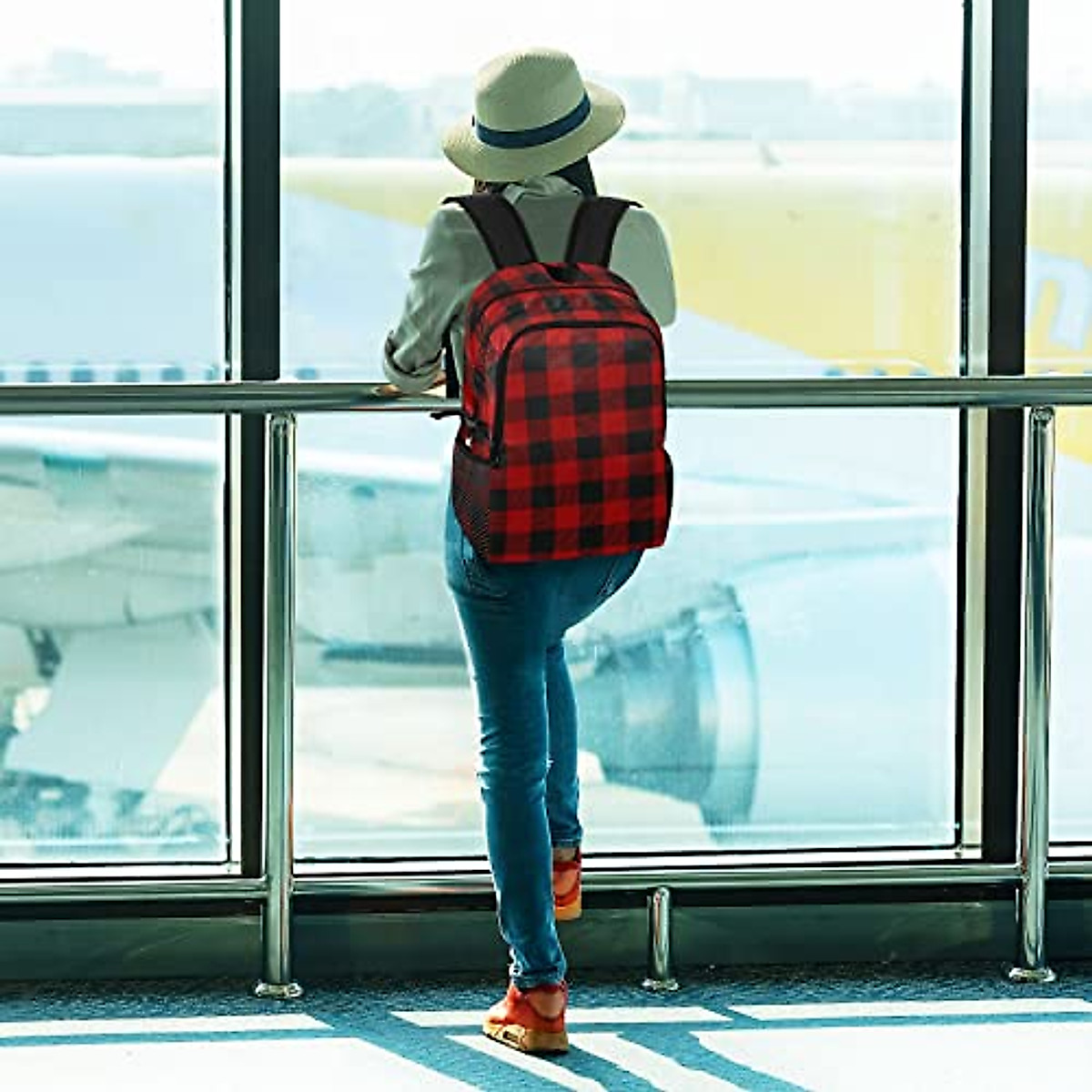 ALAZA Lumberjack Plaid Red and Black Squares Lightweight Packable Foldable Travel Backpack