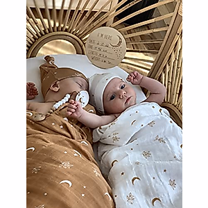 Miaoberry 100% Organic Cotton Baby Muslin Swaddle Blanket Set| Boho Moon| Gender Neutral for Boys Girls| Hospital Home Coming Receiving Blanket |Newborn Unisex