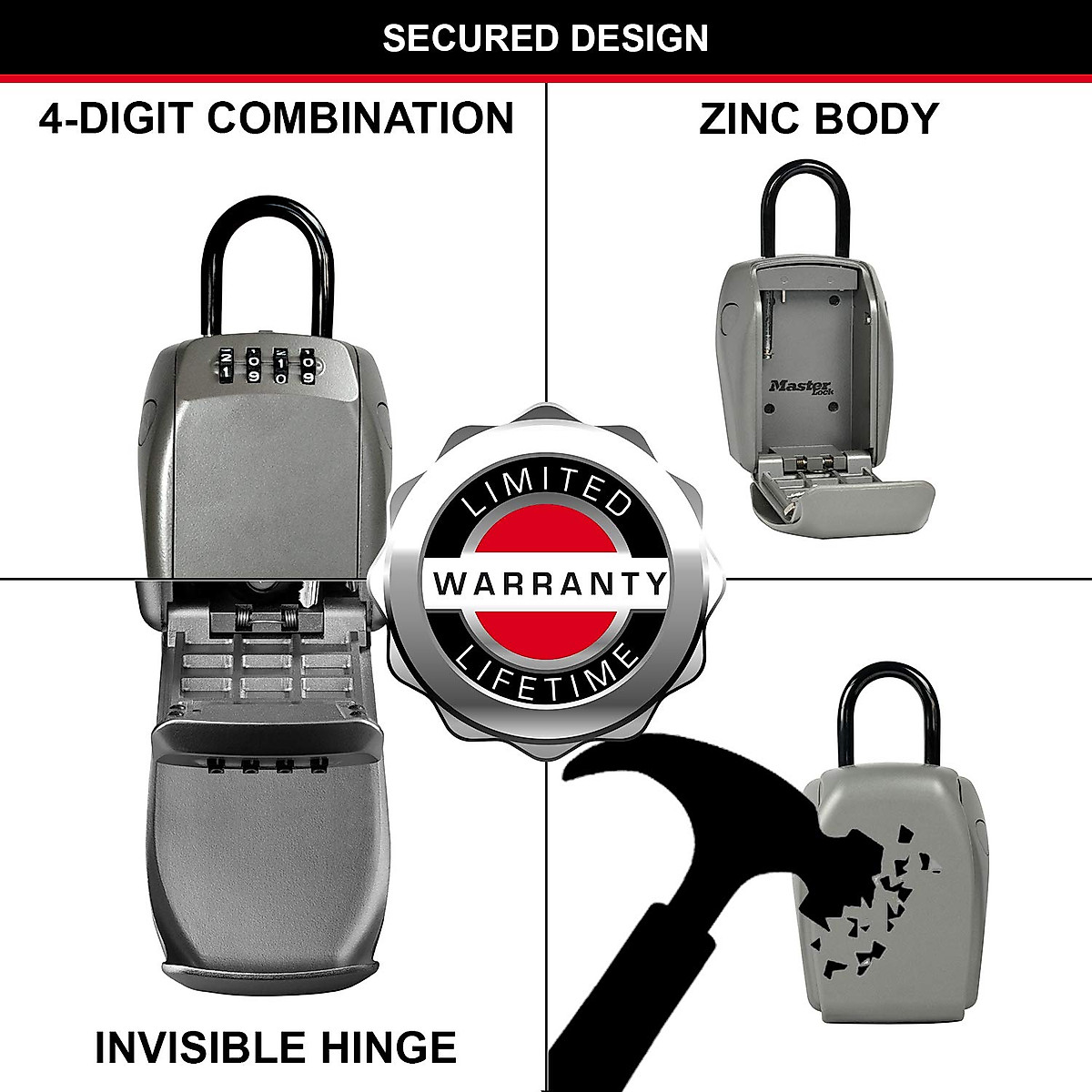 Master Lock Heavy Duty Key Lock Box, Outdoor Lock Box for House Keys, Key Safe and Combination Lock, 5 Key Capacity, 5414EC