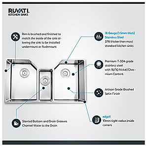 Ruvati 35" Triple Bowl Undermount 16 Gauge Stainless Steel Kitchen Sink - RVH8500