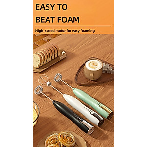 Immersion Blender Handheld, 2-in-1 Hand Blender Electric with USB Rechargeable 3 Speeds, Stainless Steel Blade Stick Blender with Whisk, for Coffee Latte,Hot Chocolate, Egg (Green)