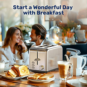 YSSOA Stainless Steel Toaster 2 Slice with Extra Wide Slot & Removable Crumb Tray, 6 Shade Settings and Bagel/Defrost/Cancel Functions, Compact Oven, for Various Bread & Waffle, Silver New