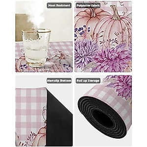 Heat Resistant Mats for Countertop, Hello Autumn Thanksgiving Pumpkins Pink Plaid Waterproof Non-Slip Mats Kitchen Counter Protector, Rolled Up Kitchen Counter Mat for Air Fryer, Oven, Microwave