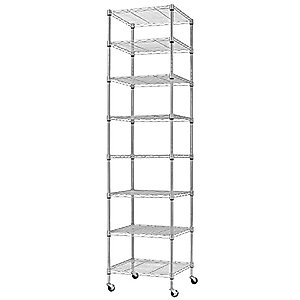 Finnhomy Heavy Duty 8 Tier Wire Shelving with Wheels 18x18x72.8-inches 8 Shelves Storage Rack Thicken Steel Tube, Pantry Shelves for Storage, Adjustable Shelving Unit, NSF Certified, Chrome