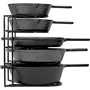 Heavy Duty Pan Organizer - 12" + 15"-Tall - 5 Tier Rack - Holds up to 50 LB - Holds Cast Iron Skillets, Griddles and Shallow Pots - Durable Steel Construction - Kitchen Storage - No Assembly Required