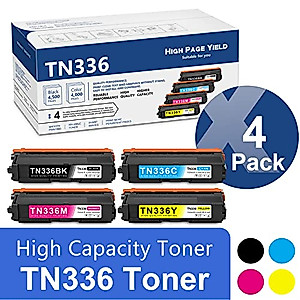TN-336 TN336BK TN336C TN336M TN336Y Compatible Replacement for Brother TN336 Toner Cartridge 4-Pack DCP-9055CDN 9270CDN L8400CDN HL-L8250CDN MFC-9460CDN L8650CDW L8600CDW Printers