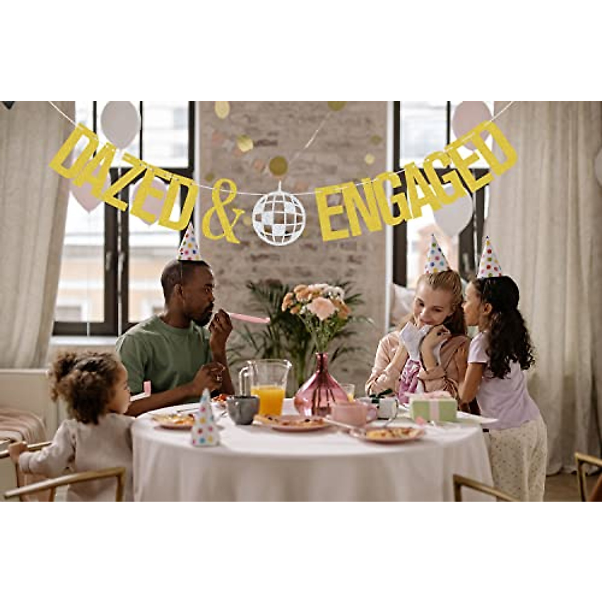 Dazed & Engaged Banner Gold Glitter, Hippie Engaged Banner, Retro 60's 70's Bachelorette Banner, Engaged Banner, Last Disco Engagement Party Decorations