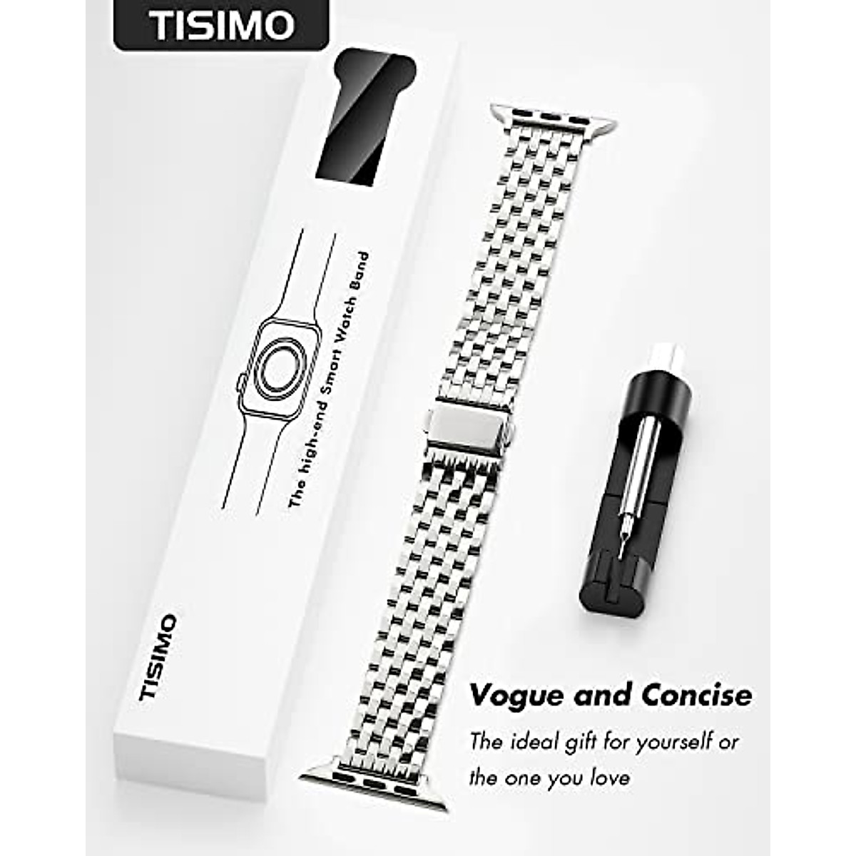TISIMO for Apple Watch Band 41mm 40mm 38mm 45mm 44mm 42mm Series 9 8 7 6 5 4 3 2 1 SE SE2 Women and Men,Stainless Steel Metal Watchband for iWatch (Sliver)
