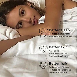 NGHT Reversible Silk Pillowcase: 100% Mulberry Silk one Side, 100% Eucalyptus Other Side - Anti-Slip Silk Pillow Covers for Soft Hair & Skin - 30” x 20” Queen Size Standard Size