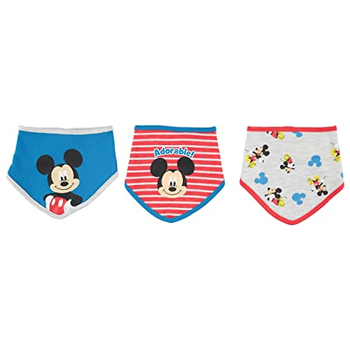 Disney Baby Unisex Mickey Mouse Bandana Bib 3-Pack - Mickey Mouse Baby Bibs (Blue/Red/Grey, 0-12M)