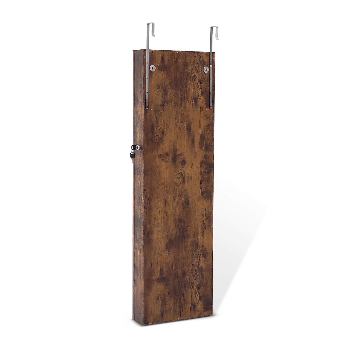 Jewelry Organizer Jewelry Cabinet Standing Jewelry Box with Full Body Mirror and Large Storage Lockable Wooden Cabinet Hung on The Door Or Wall (Antique Walnut)