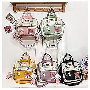 Treonca Kawaii Backpack with Kawaii Pin and Accessories Girl Backpack Cute Shoulder Tote Bag Laptop Schoolbag for Students Backpack for School (Black with pendant)