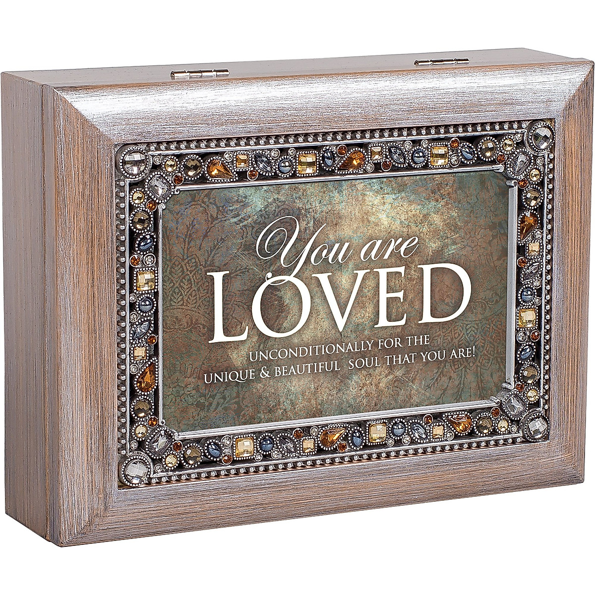 Cottage Garden Loved Unconditionally Brushed Pewter Jewelry Music Box Plays Wonderful World