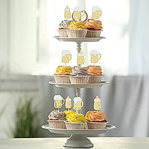 Gyufise 24Pcs Beer Mug Baby Bottle Cupcake Toppers Gold Glitter Baby Bottle Cupcake Picks Cheers Celebrating Baby Shower Birthday Party Cake Decorations