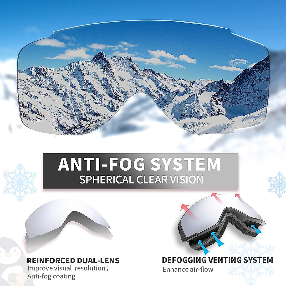 Freela Ski Goggles Snowboard Snow Skiing Snowboarding Equipment Winter Snow Sport Glasses Goggles Anti-fog UV Protection Mirror Clear Goggles for Toddler Kids Girl Boy Youth Snowmobile Snowboard Gear