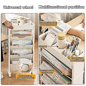 6 Tier Mobile Bookshelf, Moveable Bookshelf Organizer with 360° Universal Wheel Movable Bookshelf Multilayer Capacity for Home, 6 Tier Floor Standing Bookcase Storage Organizer Rack,Pink