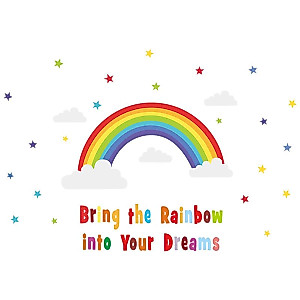 Bamsod Rainbow Wall Sticker Kids Wall Decal Art Girls Star Bedroom Nursery Home Decor 16.5x32.6 inch
