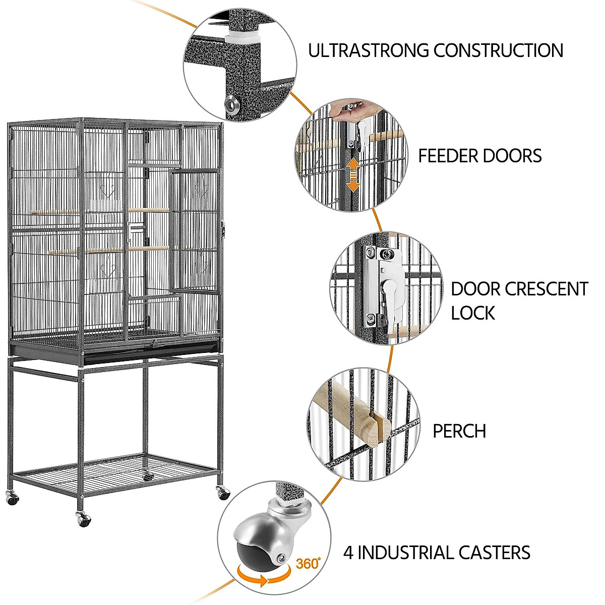 Yaheetech 54-inch Wrought Iron Standing Large Parrot Parakeet Flight Bird Cage for Small Parrot Sun Parakeet Green Cheek Conure Lovebird Budgie Finch Canary Bird Cage with Stand