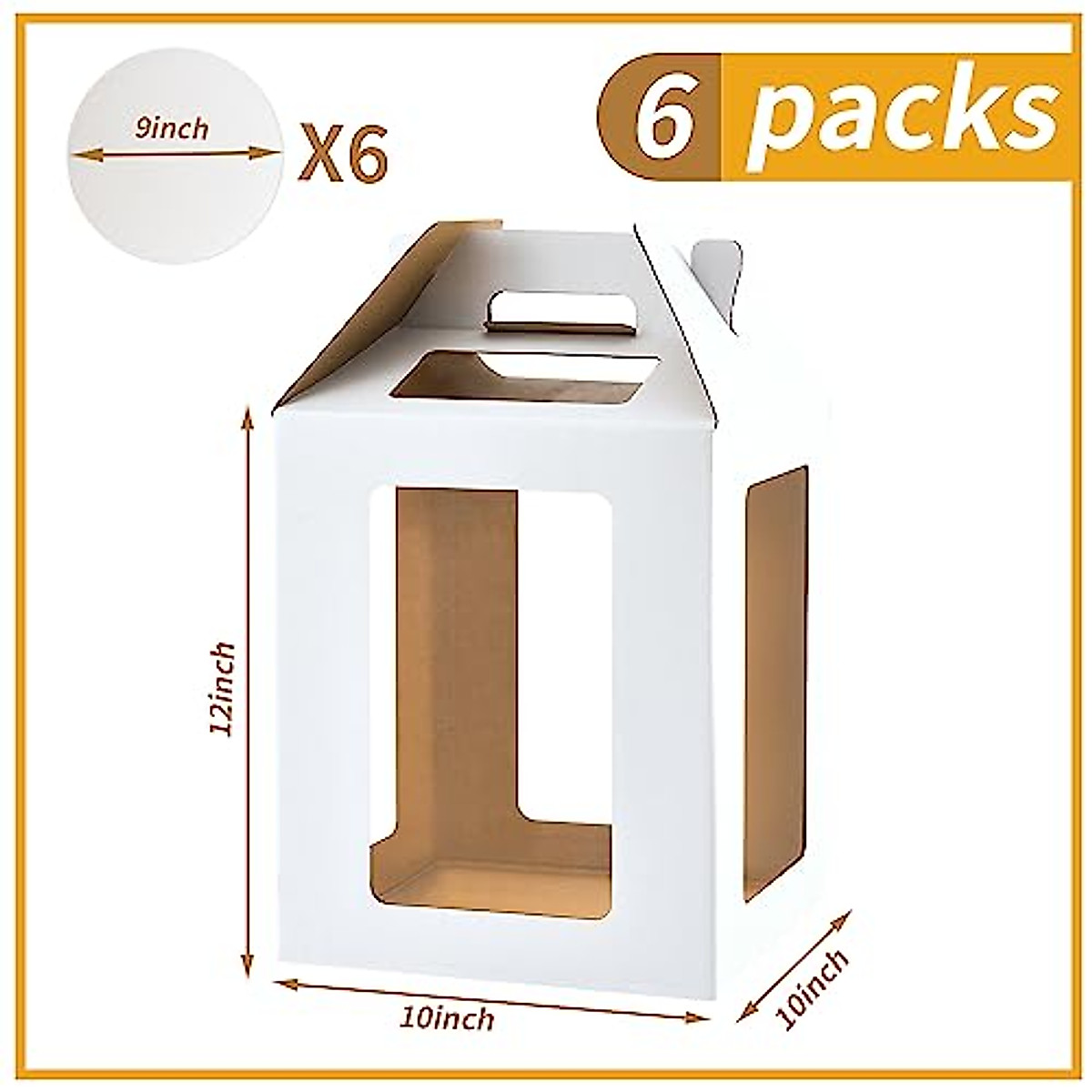 Hzzycaxli 6Pcs Tall Cake boxes with 6 windows and Cake Boards,10x10x12 Inch Large Tiered Cake Box for Wedding Birthday Transport,Durable White Bakery Box Disposable Cake Containers Cake Boxes