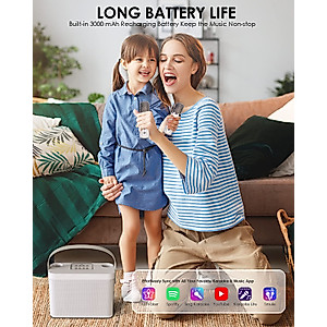 FULLIFE Karaoke Machine for Adults/Kids, 3000mAh Portable Bluetooth Karaoke Speaker with 2 Wireless Microphones, HD Sound PA System with Handle and Echo, Supports TF/USB, AUX-in, for Home Parties