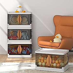 Storage Bins with Lids, 10.6 Gal Closet Organizers, Collapsible Storage Bins, Stackable Folding Storage Box, Dorm Storage Bins with Lids and Doors