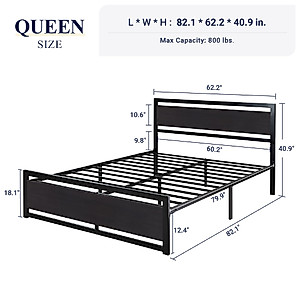 Allewie Queen Bed Frame with Headboard, Heavy Duty Metal Platform Bed Frame with Strong Support, Under Bed Storage, Stable Mattress Foundation, No Box Spring Needed, Black