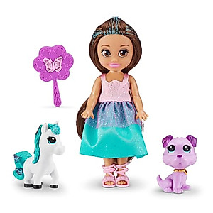 Sparkle Girlz Princess Doll and Pet Set (Blue Dress & Dog Set) by ZURU 2 Pets, Hair Styling for Kids, Dog, Unicorn, Nurture Toys for Girls, Posable Fashion Doll, Removable Dress, Gifts for Girls 4-8