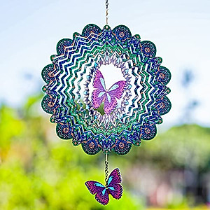 DREAMYSOUL Outdoor Wind Spinner Metal, 12 Inches Butterfly Hanging Wind Spinners 3D Garden Wind Sculpture for Outdoor Garden Patio Decoration
