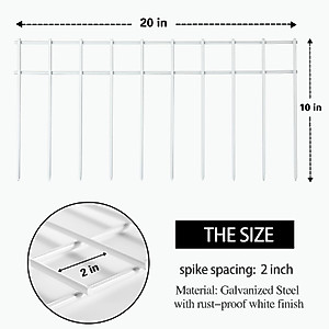 Adavin White Animal Barrier, 10 Pack 20in(L) X10in(H) No Dig Fence, Dog Digging Fence Barrier Rabbit Fence Protector, Galvanized Steel Stakes 2 inch Spike Spacing, Outdoor Yard Patio.Total 17 Ft(L)