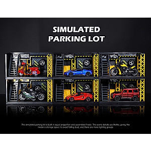 Gilumza Display Case DIY Simulation Scenario Die-cast Model with LED Light, Garage Scene Model for Motorcycle Toy Car Toys Collectibles Assemble (9x4x5inch)