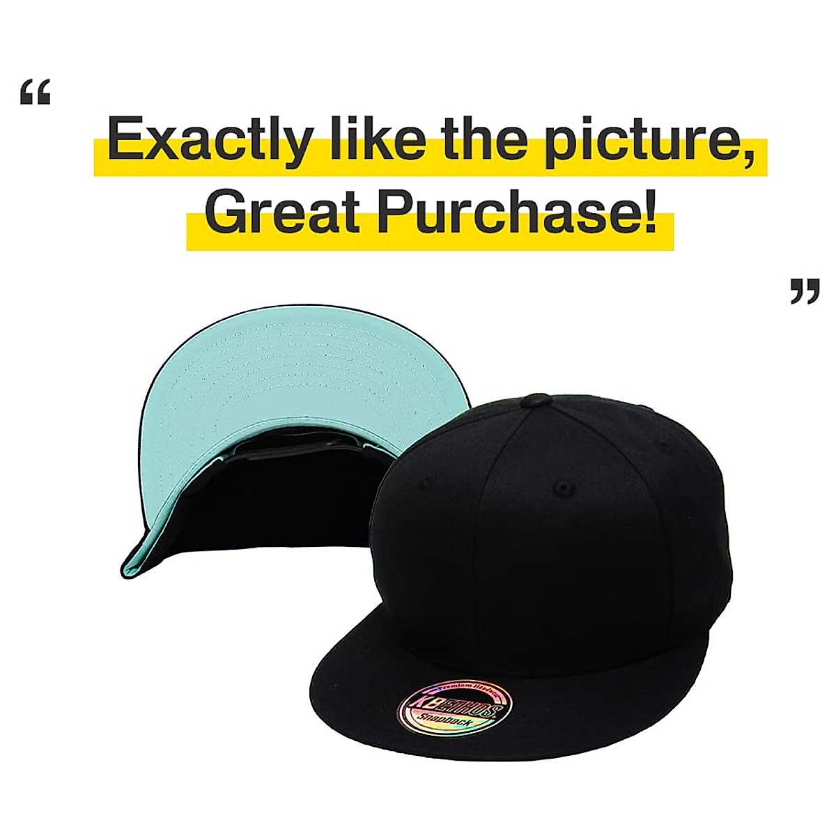 KNW-UNDERBRIM BLK-DBL Classic Snapback Hat Blank Cap Underbrim Cotton Wool Blend Flat Visor Adjustable Unisex