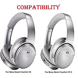 QC35 Replacement Ear Pads Ear Cushion Compatible with Bose Quiet Comfort 35 (QC35) and QuietComfort 35 II (QC35 II) Headphones (Silver)