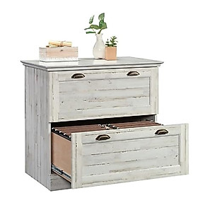 Pemberly Row Mid-Century Engineered Wood Lateral File Cabinet in White Plank