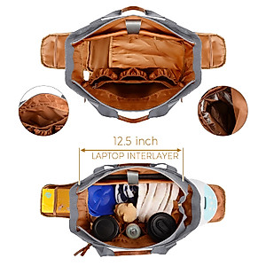 Homlynn Baby Diaper Tote Bag with Cooler Pocket, Fit Most Breast Pumps, Moistureproof Tote Bag have Dry Wet Separation Pockets Convenient Mother Working Outdoor Travel(Grey)