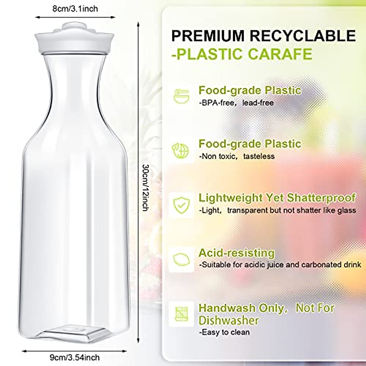 8 Pcs 50 oz Water Carafe with Flip Top Lid Square Juice Container Plastic Pitcher Clear Drink Pitcher Carafes for Mimosa Bar Cold Brew Water Iced Tea Juice Beverage Milk Fridge Restaurants Parties