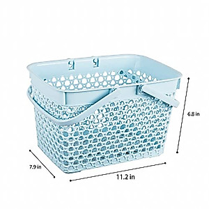 Anyoifax 2 Pack Portable Shower Caddy Tote, Plastic Storage Basket with Handle Bath Organizer Bin for Bathroom, Pantry, Kitchen, College Dorm, Set of 2, Blue & Green