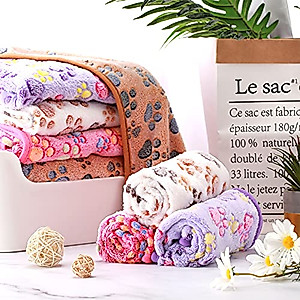 4 Pcs Pet Blanket Dog Puppy Blanket Paw Print Fleece Blanket for Small Medium Large Pet Dog Cat Warm Soft Sleep Mat Guinea Pig Cage Liners Blanket (White, Coffee, Pink, Purple, Small)