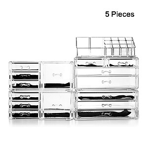 Felicite Home Acrylic Jewelry and Cosmetic Storage Makeup Organizer Set, 5 Piece，Large