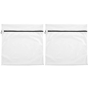 mDesign Medium Laundry Mesh Wash Bag - Fine Weave Fabric, Zipper Closure, Washing Machine, and Dryer Safe, Protect Lingerie, Delicates, Underwear, Bras, Leggings - Reusable - 2 Pack, 24" x 24" - White