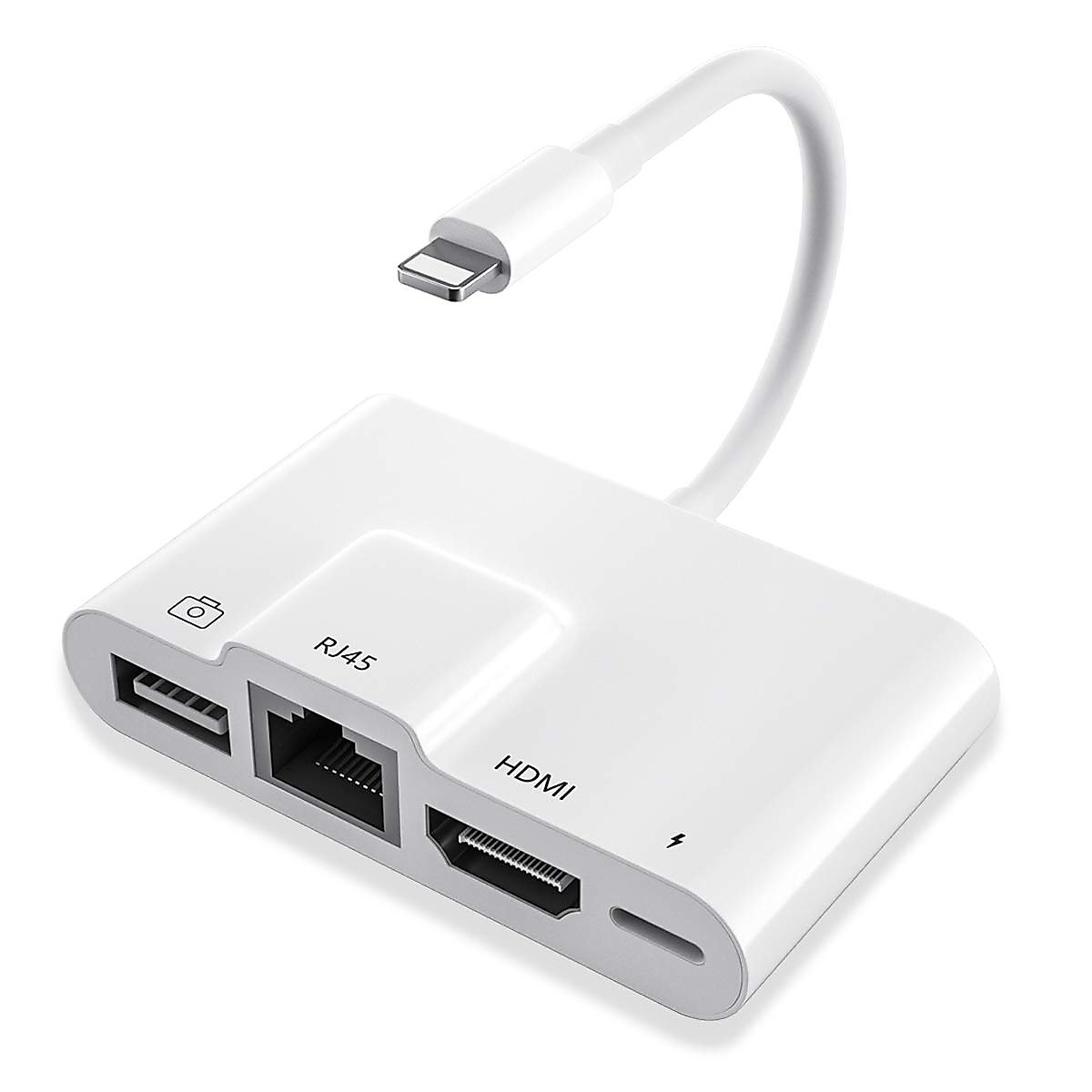 Sharllen RJ45 Ethernet Adapter 4 in 1 Lightning to HDMI Adapter 1080P HD Network LAN Wired Adapter USB Data Sync Charging Card Reader Compatible with iPhone/iPad/TV/Monitor/Projector/Keyboard/Mouse