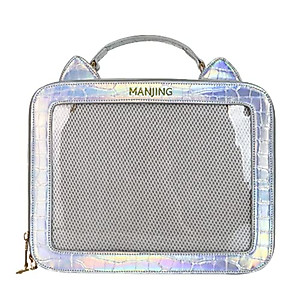 HOKMAH Cute Ita Backpack Bag for Girls Women, Kawaii Itabag Clear Window Lolita Purse Backpack, Aesthetic Glitter Pin Doll Display (Silver)