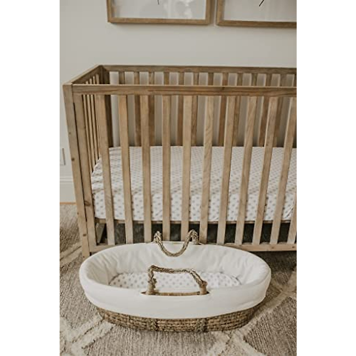 NODNAL CO. 3 Fitted Bassinet Sheets Gray Set Baby Girl/Boy - 100% OEKO-TEX Cotton Gender Neutral Chevron, Polka Dot, Stripe Universal Fit - Cradle/Moses Basket Hourglass, Oval Rectangle Mattress Sheet