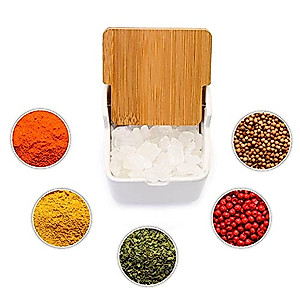 Lucky Goddness Ceramic Sugar Bowl with Bamboo Lid and Spoon,Porcelain Sugar Container for Home Kitchen,Salt Condiment for Sugar Tea Coffee Spice,White,9 Fl oz 270ML