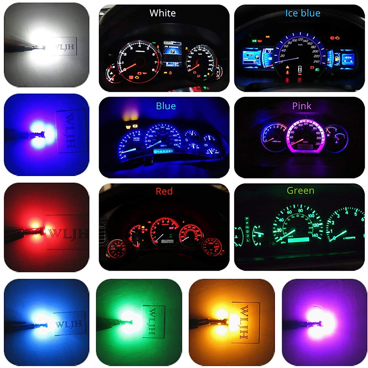 WLJH 74 Led Bulb Dash Lights Extremely Bright T5 2721 18 37 286 Wedge PC74 Twist Socket Automotive Instrument Panel Gauge Light Kits Dashboard Cluster Shift Bulbs Purple Pack of 20