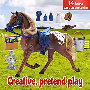 Sunny Days Entertainment Appaloosa Horse with Moveable Head, Realistic Sound and 14 Grooming Accessories - Blue Ribbon Champions Deluxe Toy Horses