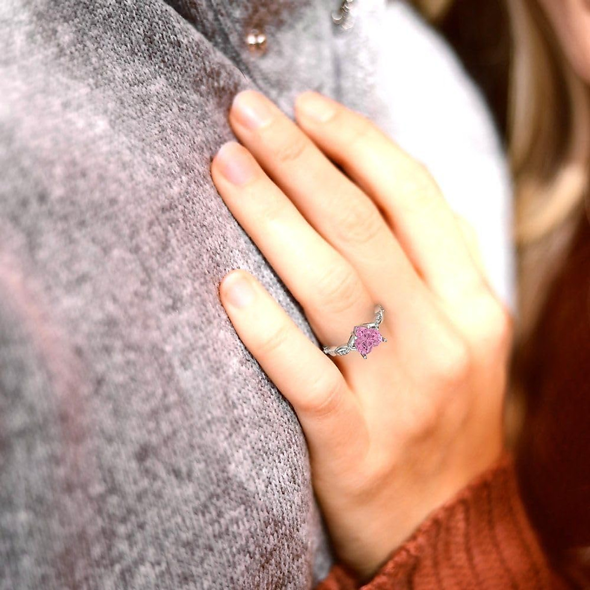 Clara Pucci 2.16ct Heart Cut Criss Cross Twisted Solitaire Halo Pink Diamond VVS1 Designer Modern Statement Ring 14k White Gold