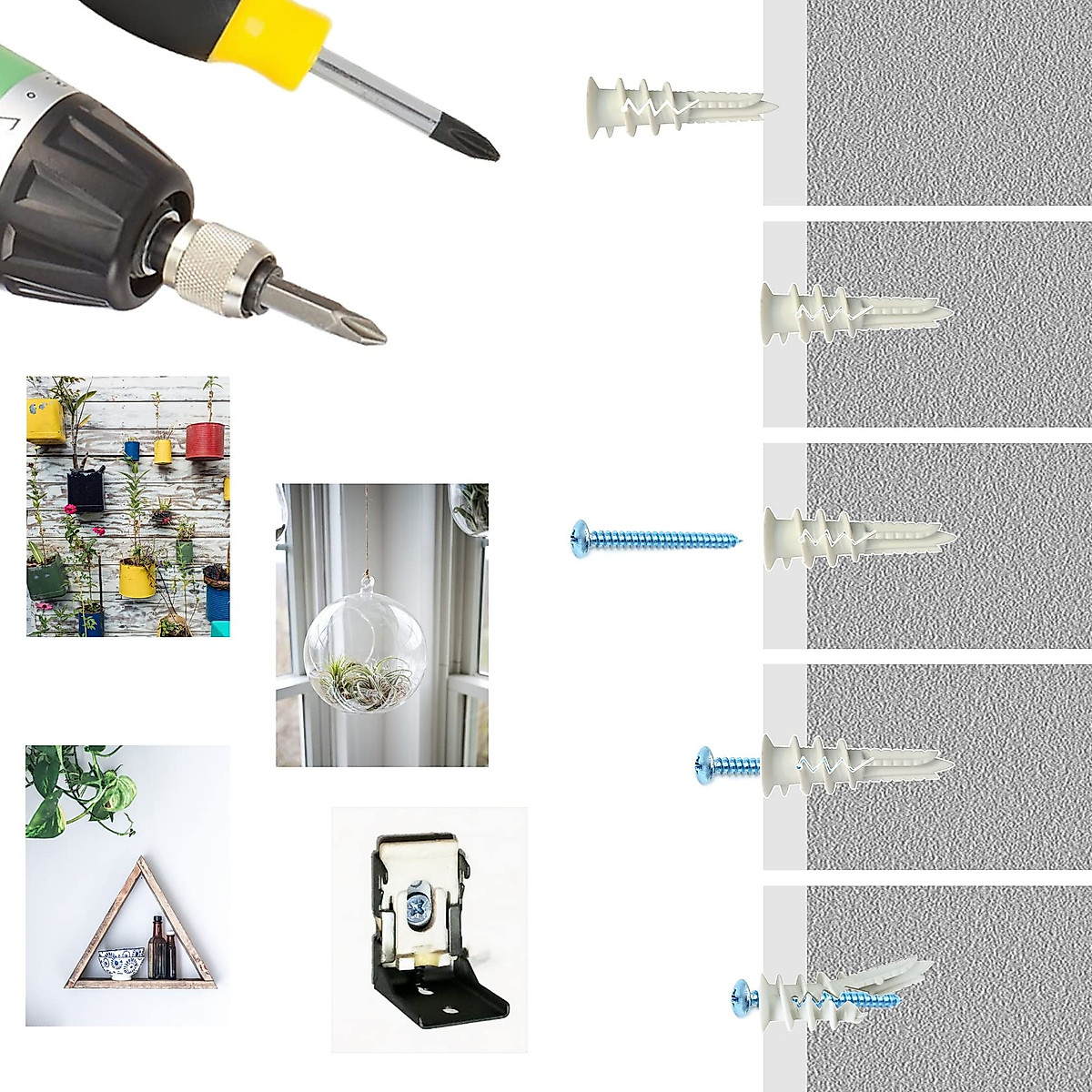 Drywall Anchor with Screws Sets - Plastic Self Drilling Dry Wall Anchors, 100 Pieces All Together