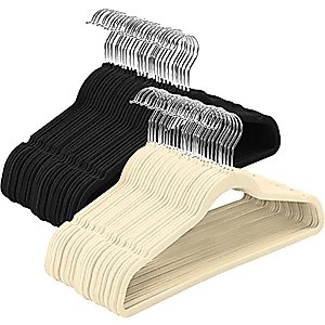 Utopia Home Premium Velvet Hangers- Pack of 100 - Non-Slip & Durable Clothes Hangers - 360 Degree Rotatable Hook - Heavy Duty, Slim & Sleek Hanging Supports- (50 Pack Ivory & 50 Pack Black Hangers)