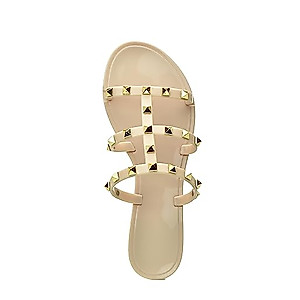 NICOLE MILLER Christy Women Sandals - Studded Flat Slide for Women - Casual Open Toe Flat Sandals for Outdoor & Indoor Wear - Flat Slides Sole for Extra Stability - Flip-Flop Sandals for Easy Walking